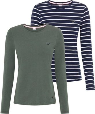 Kangaroos Langarmshirt im Doppelpack, gestreift + uni