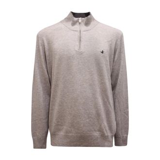 Brooksfield Homme, Pulls, Gris, Taille: 2XL Pull en Laine à Demi-Zip Fabriqué en Italie