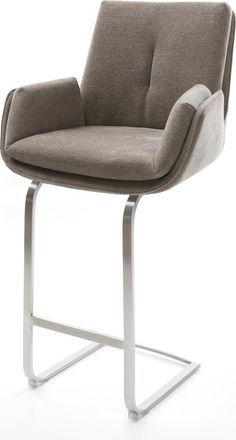 DELIFE Barstuhl Clea-Flex Strukturstoff Soft Taupe Freischwinger Flach Edelstahl Silberfarben, Barst&uuml;hle