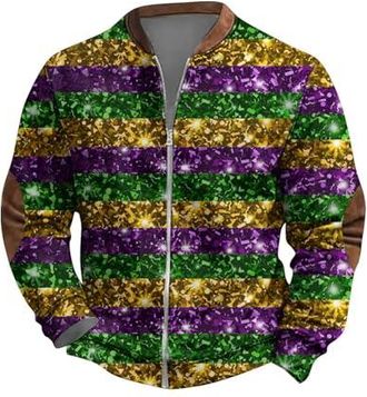 Generic Chemise &agrave; manches longues pour homme - Veste scintillante &agrave; paillettes pour carnaval, festival, f&ecirc;te, discoth&egrave;que, d&eacute;guisement brillant avec fermeture