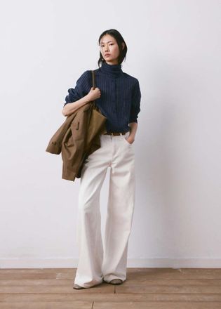 Mango Gestreifte Bluse mit Schleifenkragen marineblau - Damen - S - MANGO