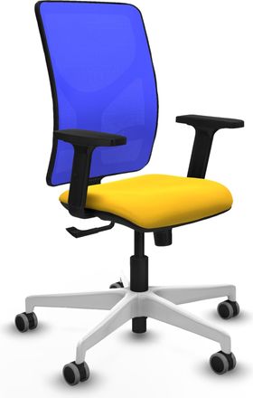 Piqueras y Crespo B&uuml;rostuhl mit 2D-Armlehnen, ausgestattet mit 3 Positionen und Schneideschaum, mit Rollen von 65 mm, Parkett, Blau/Gelb