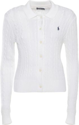 Ralph Lauren Femme, Pulls, Blanc, Taille: 40 FR Cardigan &agrave; col en maille torsad&eacute;e