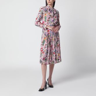 Gucci Hemdblusenkleid aus Seide mit Flora-Print, rosa