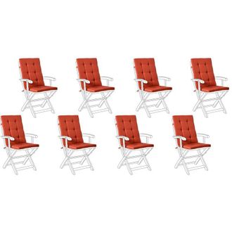 Beliani Auflagen 8er Set Rot Stoff 55x42x5 cm mit Befestigungsb&auml;ndern Knopfheftung Moderne Sitzauflage f&uuml;r Niederlehner Gartenstuhl