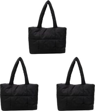 Generic Puffer Sac &agrave; Main Quilted Femme Simple Color&eacute; Sac Cabas Sac &agrave; Main Polyvalent Bandouli&egrave;re et Sac &agrave; Main, Noir - 3 pi&egrave;ces