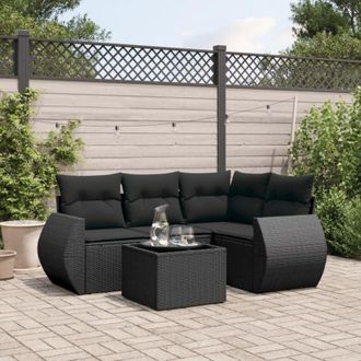 vidaXL Vidaxl - Salon de jardin 5 pcs avec coussins noir r&eacute;sine tress&eacute;e