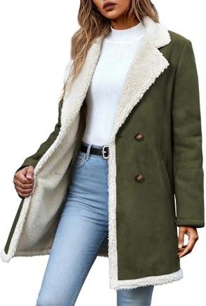 Generic Vestes en polaire pour femmes, manteau long d&eacute;contract&eacute; avec revers crant&eacute;, manteau dhiver chaud pour lext&eacute;rieur, mode dautomne 2026, Vert, XXL