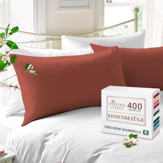 Pizuna Luxuri&ouml;ser Soft-Satin 2er Pack Kissenbezug 40x80 cm Ziegelrot, 400 Fadenzahl Baumwolle Quadratisch Kissenbez&uuml;ge, 100% Langstapel Baumwolle Nur Kissenb