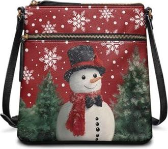 Coloranimal Petit sac &agrave; bandouli&egrave;re pour femme - Sac &agrave; main r&eacute;glable sur le th&egrave;me de No&euml;l - Sacoche zipp&eacute;e, Arbre de No&euml;l bonhomme de neige