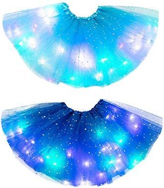 Generic Jupes tutu pour filles avec lumi&egrave;re LED scintillante en tulle doux &agrave; volants r&eacute;tro jupon color&eacute; bonbon bas de f&ecirc;te pour carnaval c&eacute;l&eacute;bration, D, taill