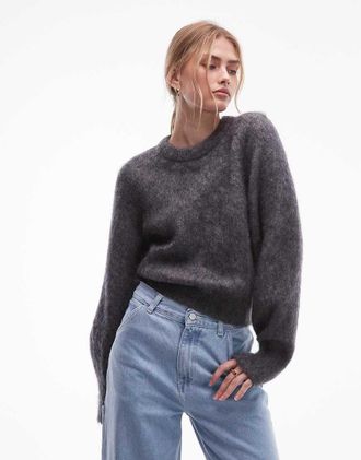 & Other Stories Pullover aus Woll- und Mohairmix in Dunkelgrau mit voluminösen Ärmeln