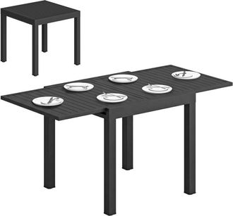 OUTSUNNY Table de jardin extensible - table ext&eacute;rieur - Outsunny - 4-6 personnes avec rallonge auto-stock&eacute;e - aluminium - 80-160x80cm - noir
