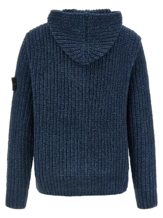 Stone Island Chenille-Cotton Ribbed Hoodie - Navy