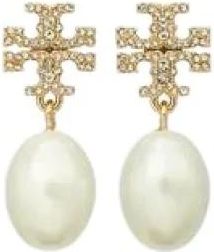 Tory Burch Femme, Accessoires, Jaune, Taille: ONE Size Kira Pav&eacute; Pearl Drop Earring