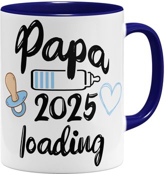 OM3 Papa Loading 2025 Kaffee-Tasse mit s&uuml;&szlig;em Spruch - Lustige Schwangerschaftsverk&uuml;ndung f&uuml;r Jungen Boy - Keramik Becher - 325ml - Beidseitig Bedruckt - D