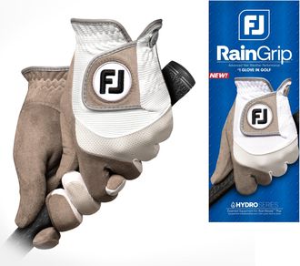 FootJoy RainGrip Golfhandschuh f&uuml;r Herren, Wei&szlig;/Grau, Cadet, Gr&ouml;&szlig;e M/L, 1 Paar