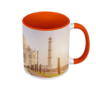 Fabulous Tasse, hochwertig, Orange - Taj Mahal Indien Wunder der Welt Monument - Tasse mit Henkel und farbigem Innenraum