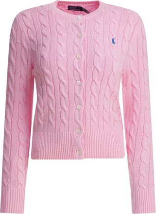 Polo Ralph Lauren Femme, Pulls, Rose, Taille: 42 FR Cardigan ras du cou en coton &agrave; torsades