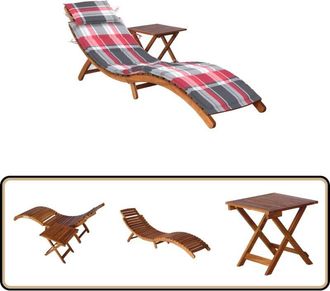 vidaXL Vidaxl - Sonnenliege mit Tisch und Auflage Massivholz Akazie - Holz-Sonnenliege - Gartenliege - Akzient Möbel - Lounge Möbel - Sonnenschirm