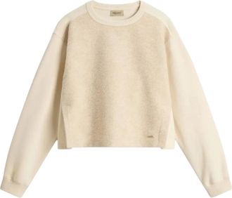 Woolrich Femme, Sweatshirts et sweats à capuche, Beige, Taille: 42 FR Mixed Fleece Crewneck