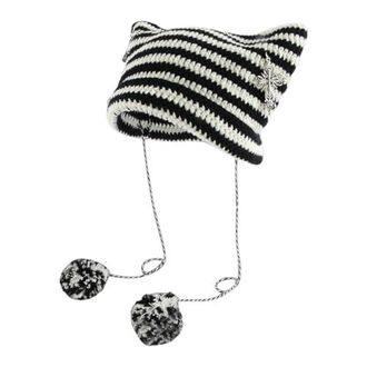 Generic 2026 Nouveaux Femmes Automne et Hiver Tricoter Laine Oreilles (pain en forme doreille de chat vapeur) Chapeau Punk Chapeau Chat Chapeau Chaud, blanc, 