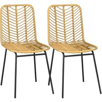 HOMCOM Homcom - Lot de 2 chaises de jardin style colonial pi&egrave;tement acier noir r&eacute;sine tress&eacute;e aspect rotin