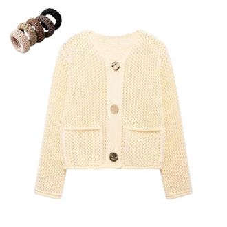 Generic Cardigan court pour femme, cardigan en tricot &eacute;pais ouvert sur le devant, cardigan dautomne &agrave; manches longues ouvert sur le devant, beige, M