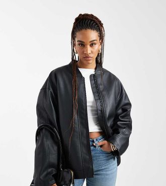 Asos Tall ASOS DESIGN Tall - Blouson style motard en similicuir avec doublure matelass&eacute;e - Noir