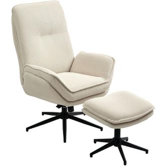 HOMCOM Homcom - Relaxsessel mit Hocker 360&deg;Drehbarer Fernsehsessel mit Liegefunktion TV-Sessel mit Cord-Optik, Ruhesessel f&uuml;r Wohnzimmer, Schlafzimmer, Beige