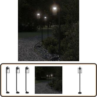 vidaXL Wegeleuchten 3 Stk. Schwarz 100 cm Edelstahl - Outdoor Beleuchtung - Gartenlampe - led Stehleuchte - Edelstahl Lampe - Wetterfeste Beleuchtung