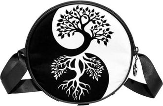 Generic Sac &agrave; bandouli&egrave;re rond pour femme, petit sac &agrave; bandouli&egrave;re Yin Yang Tree avec fermeture &eacute;clair, bretelles r&eacute;glables, sac &agrave; main rond d&eacute;contract&eacute; pour 