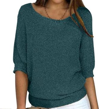 Generic Ideacloth - Chandail léger et décontracté à manches 3/4 pour femme, pull surdimensionné à coupe ample, haut en tricot décontracté, cyan, 3XL