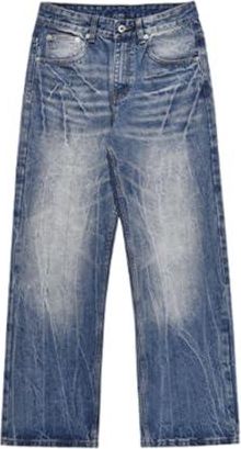 Generic Jean Homme Jeans Homme Pantalon en Jean Droit Micro &Eacute;vas&eacute; Lav&eacute; Imprim&eacute; High Street - Coupe Minceur R&eacute;tro, Design Masculin Versatile