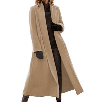 Generic Manteau long uni &agrave; manches longues pour femme, kaki, XXL