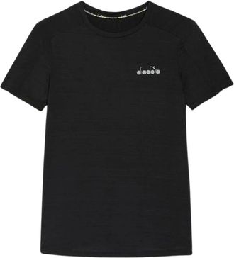 Diadora Femme, Tops, Noir, Taille: 36 FR T-shirt Col Rond en Polyester