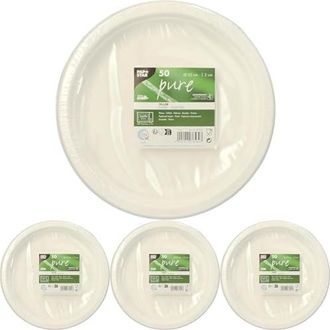 Papstar 50 Teller, Zuckerrohr pure ungeteilt &Oslash; 23 cm &middot; 2 cm weiss (Packung mit 4)
