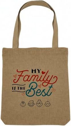 Fabulous Sac Shopping Tote Bag Aspect Lin - My Family is the Best Dad Mom Child - Sac de Courses Toile Epaisse 360g Beige Naturel Cabas Port&eacute; Epaule Solide Imp