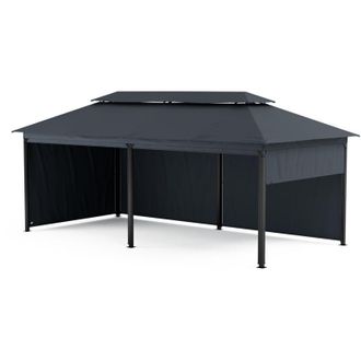 Blumfeldt Blumfeldt Grandezza Cortina Tonnelle de Jardin Ext&eacute;rieur 3x6 m - Armature Acier, Toit Polyester R&eacute;sistant, Panneaux Lat&eacute;raux Enroulables, Gris Fonc&eacute;