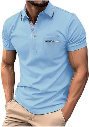 Generic Polo &agrave; manches courtes pour homme - Style d&eacute;contract&eacute; - Avec poche, bleu, XXL