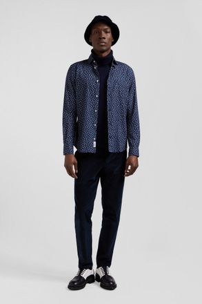 Eden Park Chemise En Coton Bleu Fonc&eacute; Microimprim&eacute; Fleurs Coupe Slim
