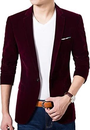 ORANDESIGNE Blazer Homme Veste de Costume Slim Fit Un Bouton Veste Blazer en Velours Elégant Formel pour Mariage Business Soirée C Vin Rouge XS