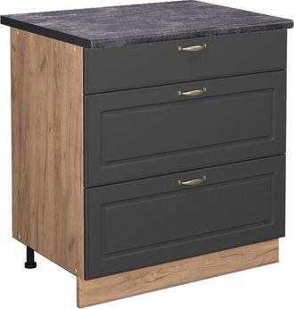 Vicco Meuble cuisine Fame-Line, Anthracite-or, 80 cm avec 3 tiroirs, pt Anthracite Vicco