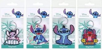 Disney Quatre porte-clés assortis 2D Lilo & Stitch PVC - 8 x 8 cm, multicolore, 8cm