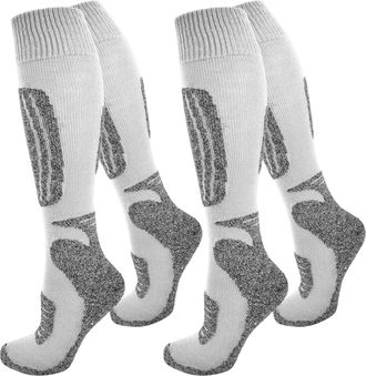 Normani 2 Paar Skisocken/Ski-Kniestrümpfe mit Spezialpolsterung und Schafwollanteil Farbe Grau-Weiss Größe 47/50