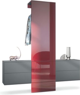 Vladon Garderobe Carlton Set 3, Made in Germany, Wandgarderobe aus Flur-Paneel & 2 Schubladen-Kommoden, Anthrazit matt/Bordeaux Hochglanz (157 x 193 x 35 cm)