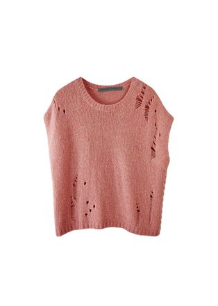 Raquel Allegra Pink Merino Wool Distressed Knit Vest Size M