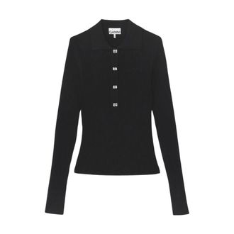 Ganni Femme, Tops, Noir, Taille: 38 FR Polo &agrave; Fines Paillettes