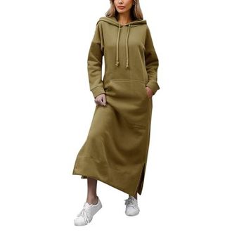 Generic Robe midi surdimensionnée à capuche - Vêtement décontracté à manches longues avec poche et fente latérale, Jn, 5XL