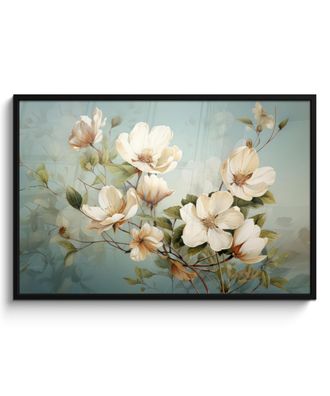 MuchoWow &copy; Bilder mit Rahmen 120x80 cm Poster Wanddekoration Wohnzimmer Deko Modern Geschenke Bilderrahmen Vintage - Blumen - Wei&szlig; - Zweige - Natur